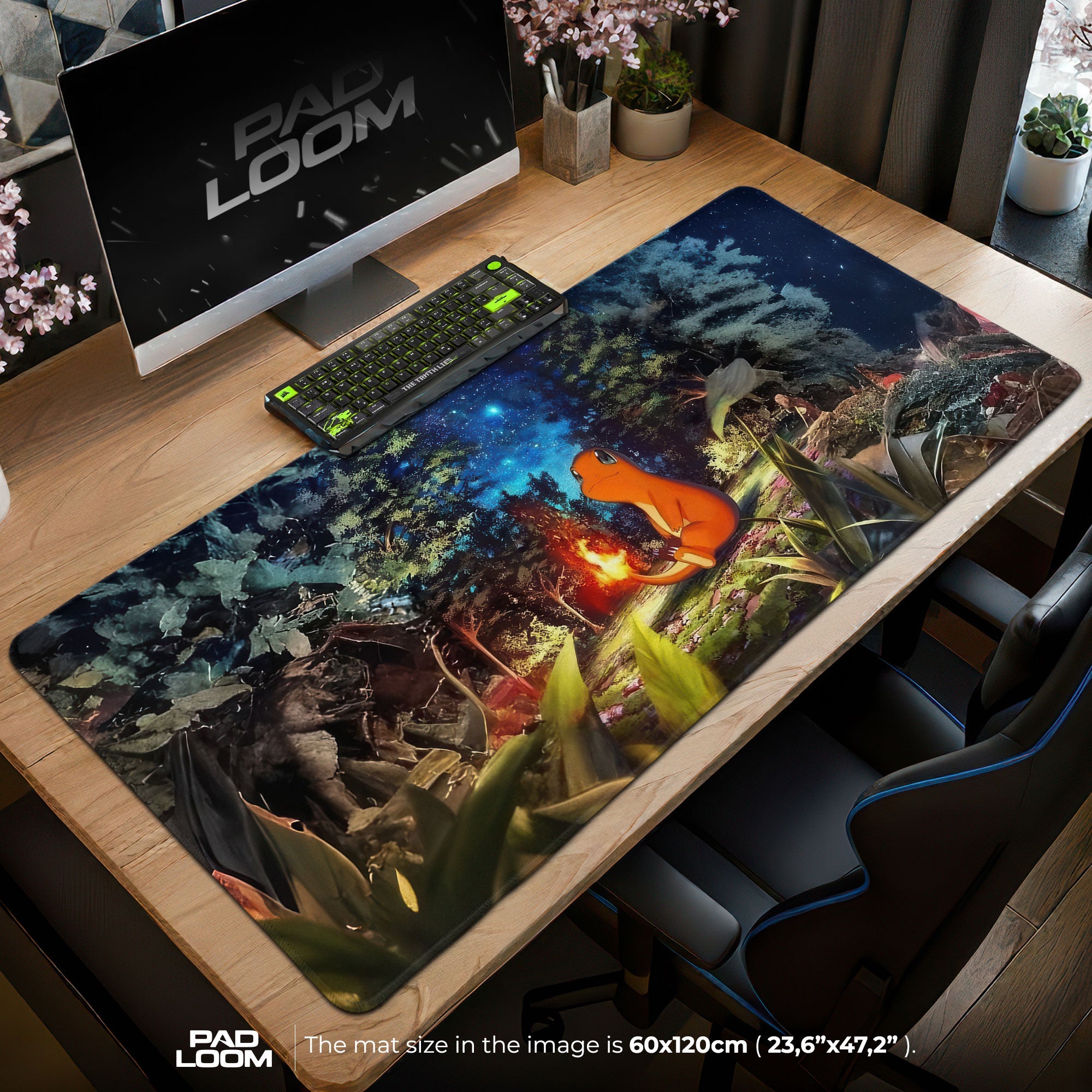 Charmander Campfire Mouse Pad - Cozy Forest Gaming Desk Mat – Padloom