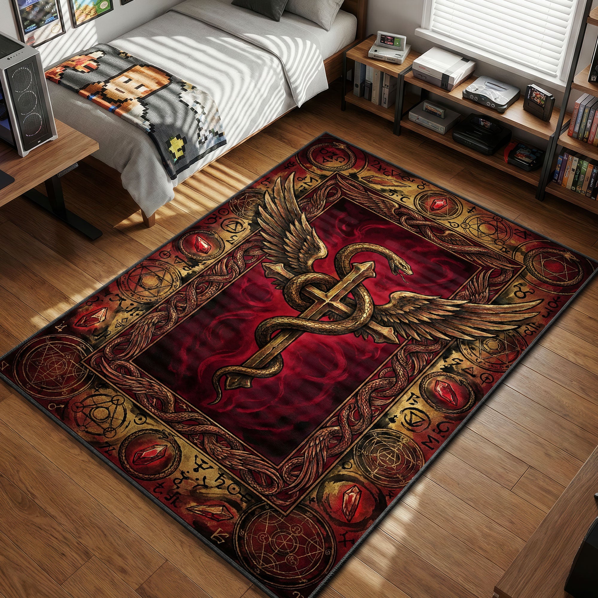 Flamel Symbol Crimson Alchemy Rug - Fullmetal Alchemist Chair Mat – Padloom