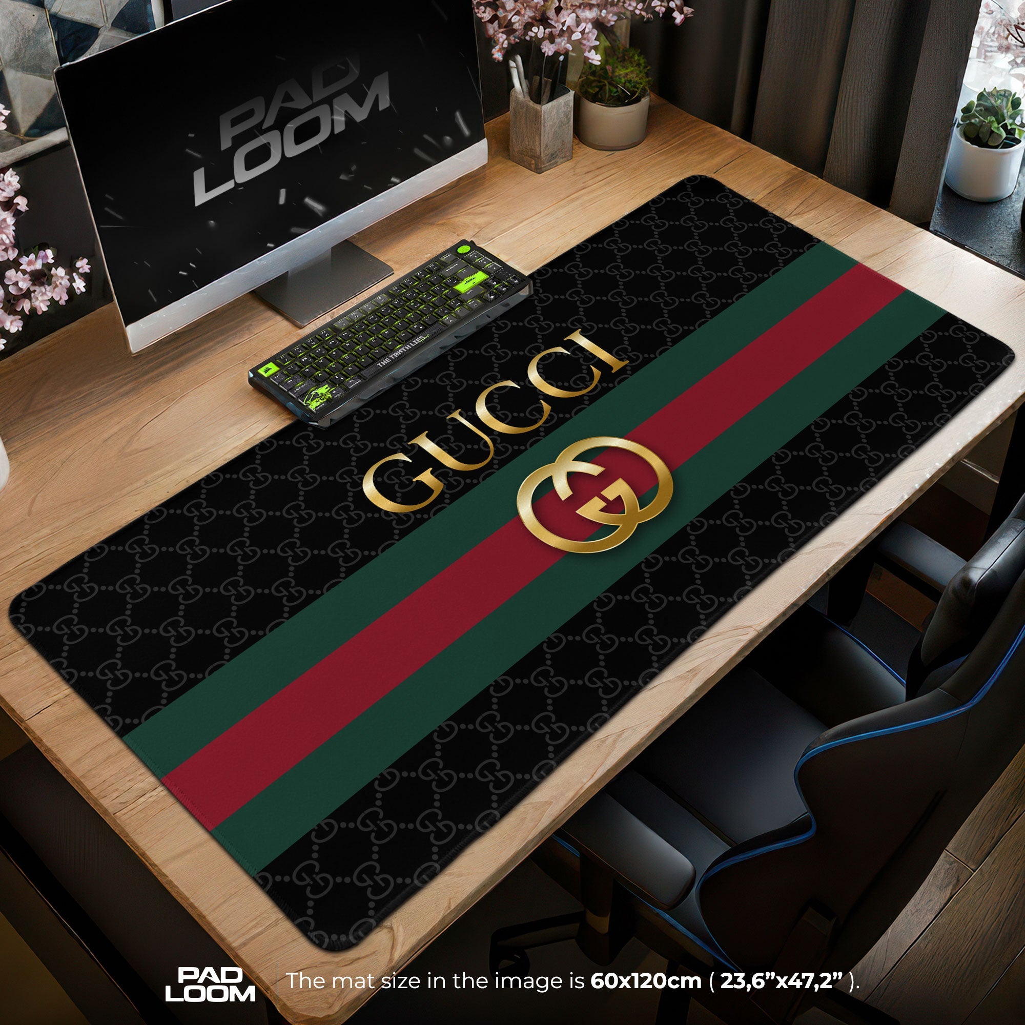 Luxury GG Mouse Pad - Black Red Stripe Designer Gaming Desk Mat – Padloom