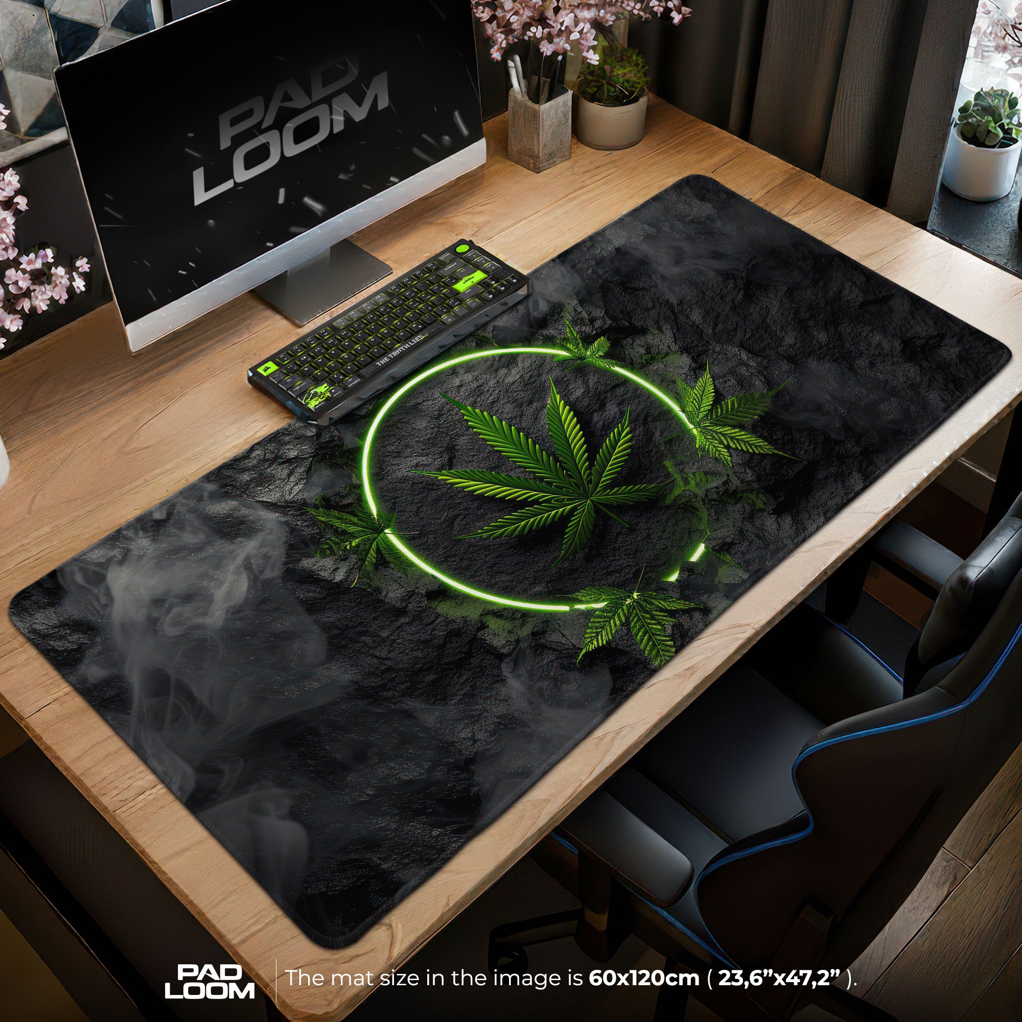 Neon Leaf Mouse Pad - Vaporwave Glow Gaming Desk Mat – Padloom