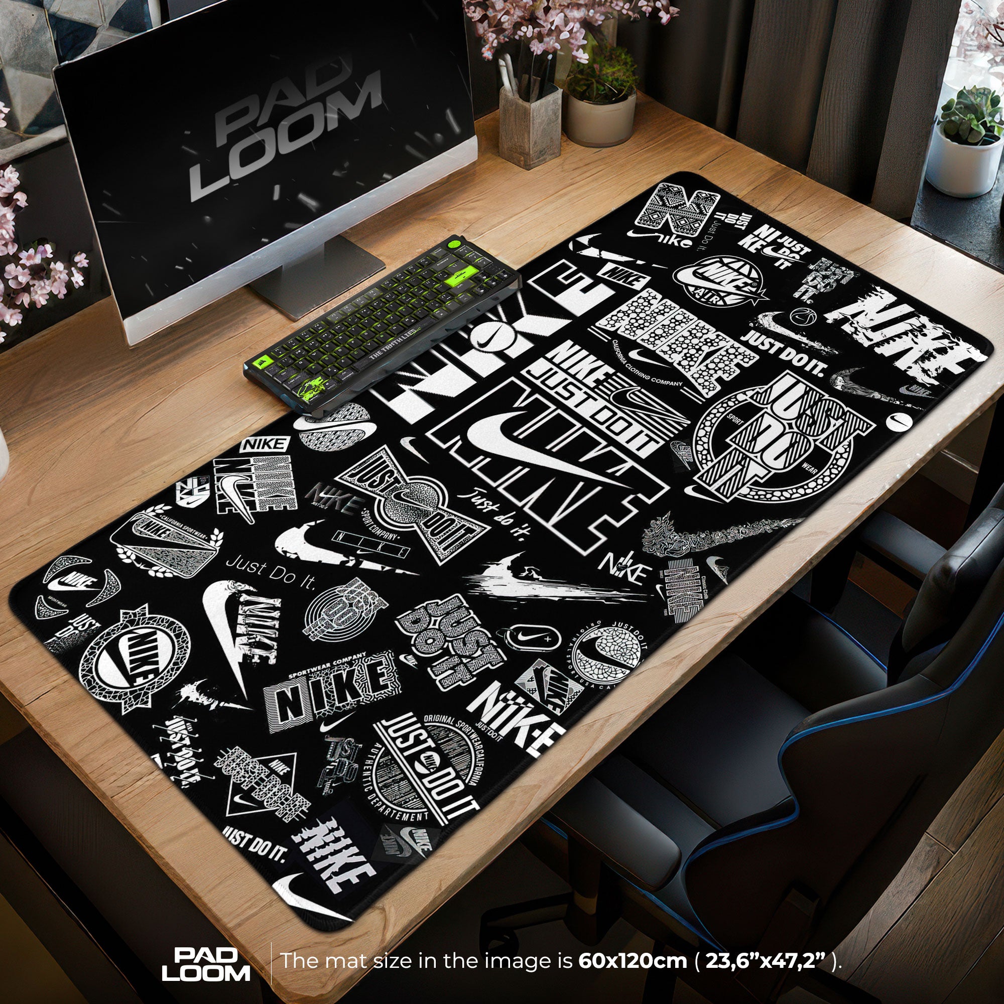 Nike Logo Collage Mouse Pad - Monochrome Street Desk Mat – Padloom