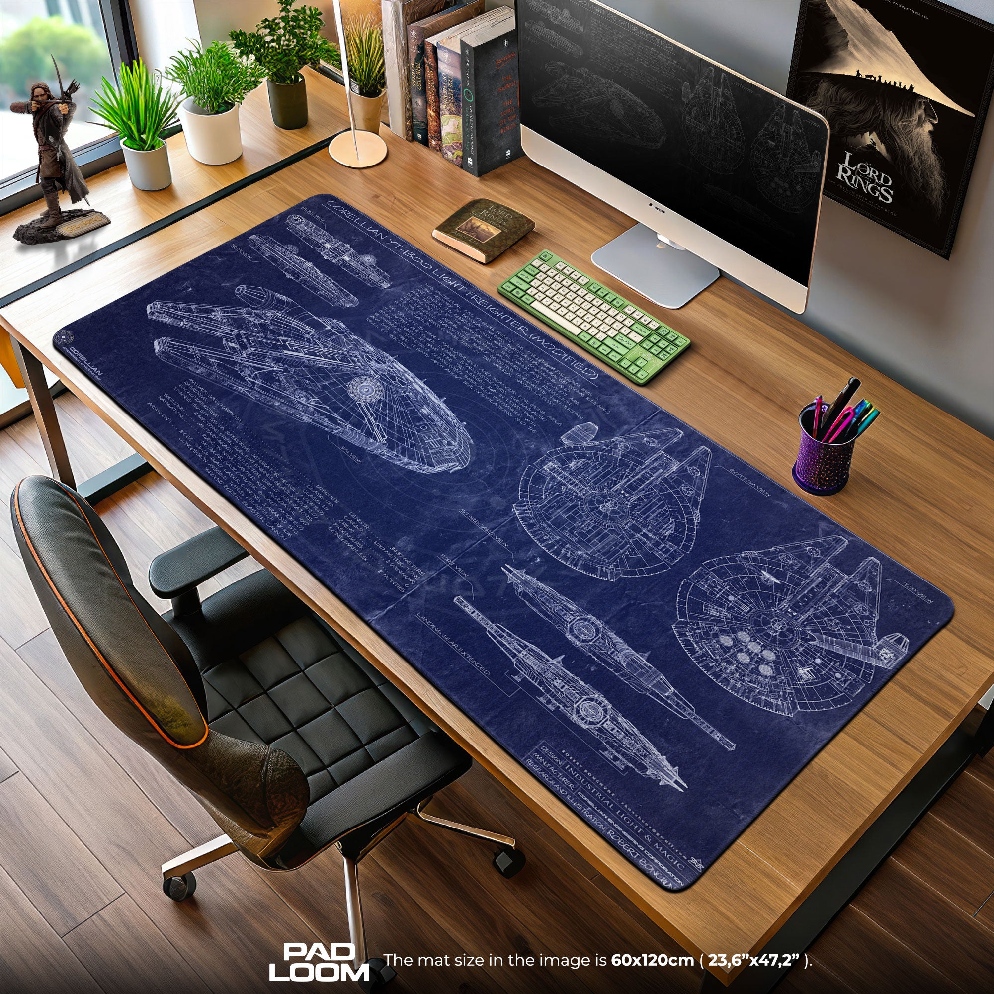 Star Wars Millennium Falcon Blueprint Mouse Pad, Blue Gamer Desk Mat ...